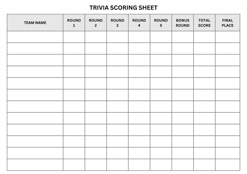 Trivia Scoring Sheets Trivia Quiz Trivia Night Printable Trivia Scoring ...