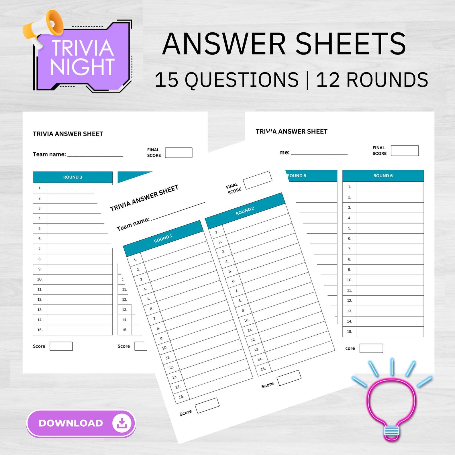 Trivia Answer Sheets | Trivia Quiz | Trivia Night | Printable Trivia ...
