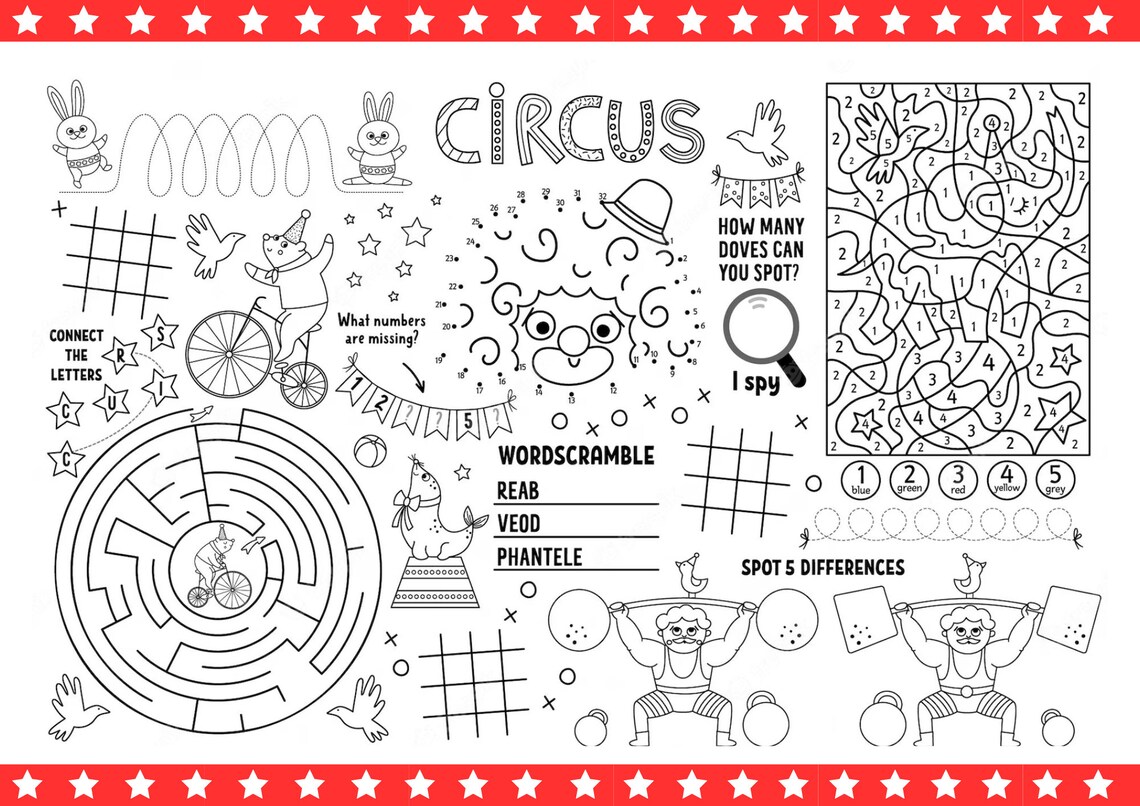 Circus Coloring Placemat | Printable Activity Placements | Circus ...