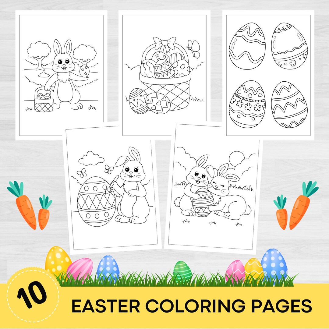 Easter Coloring Pages: Bunny & Eggs Activity (digital Download) - Etsy