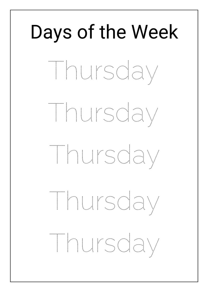 Days of the Week Tracing Days of the Week Tracing Sheet Days of the ...