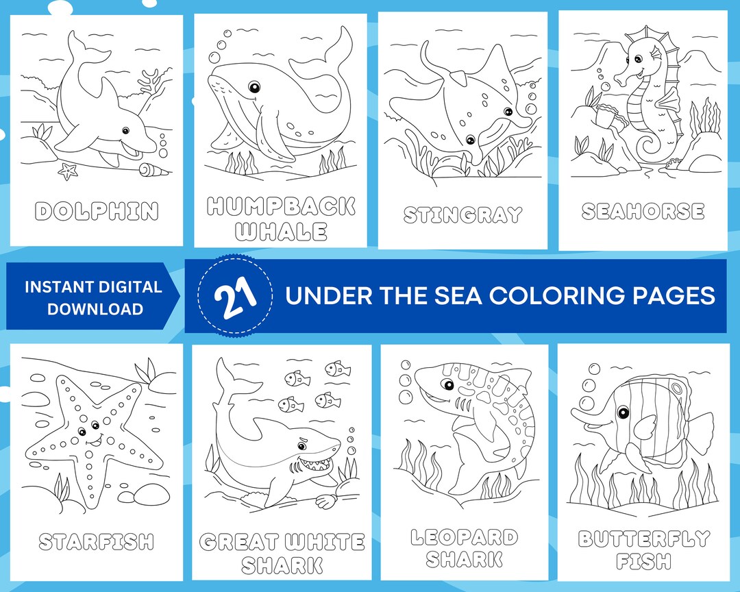 Under the Sea Coloring Pages Ocean Animals Coloring Sea - Etsy
