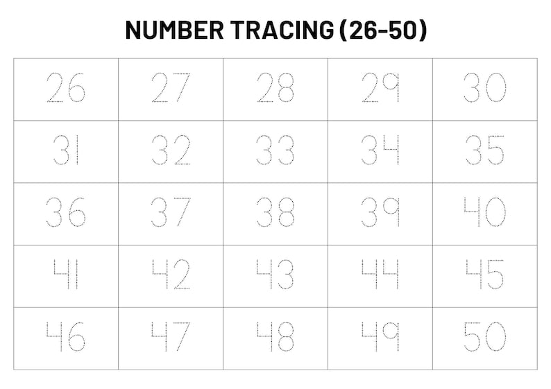 Numbers 1-50 Tracing | Numbers 1-50 Printable Worksheet | Handwriting ...