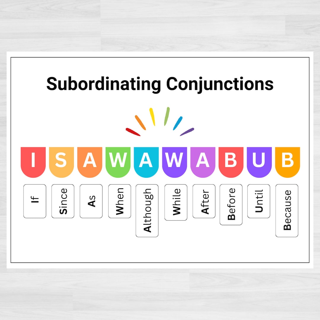 Subordinating Conjunctions Isawawabub Printable Literacy Resources