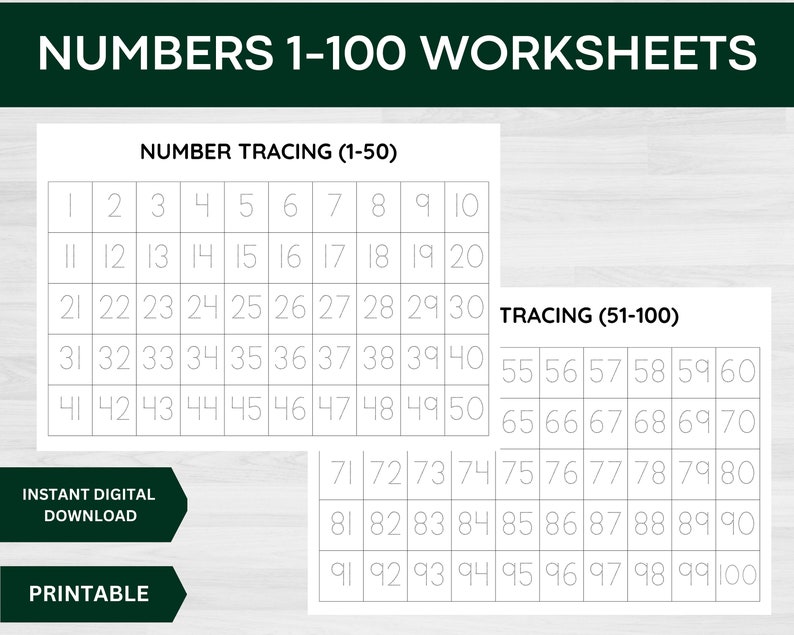 Numbers 1-100 Tracing Numbers 1-100 Printable Worksheet Handwriting ...