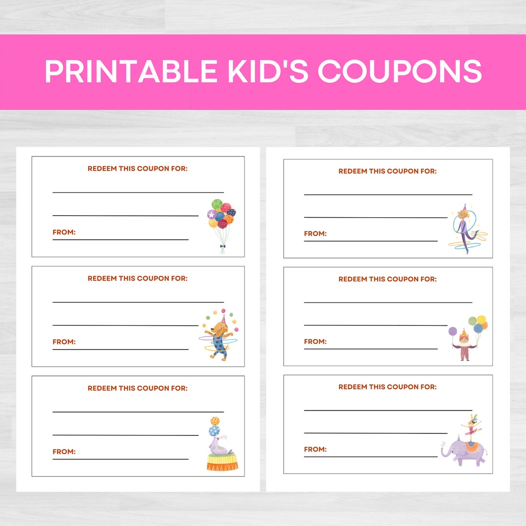 Kid's Coupon Book | Printable Coupons for Kids | Reward Coupons for ...