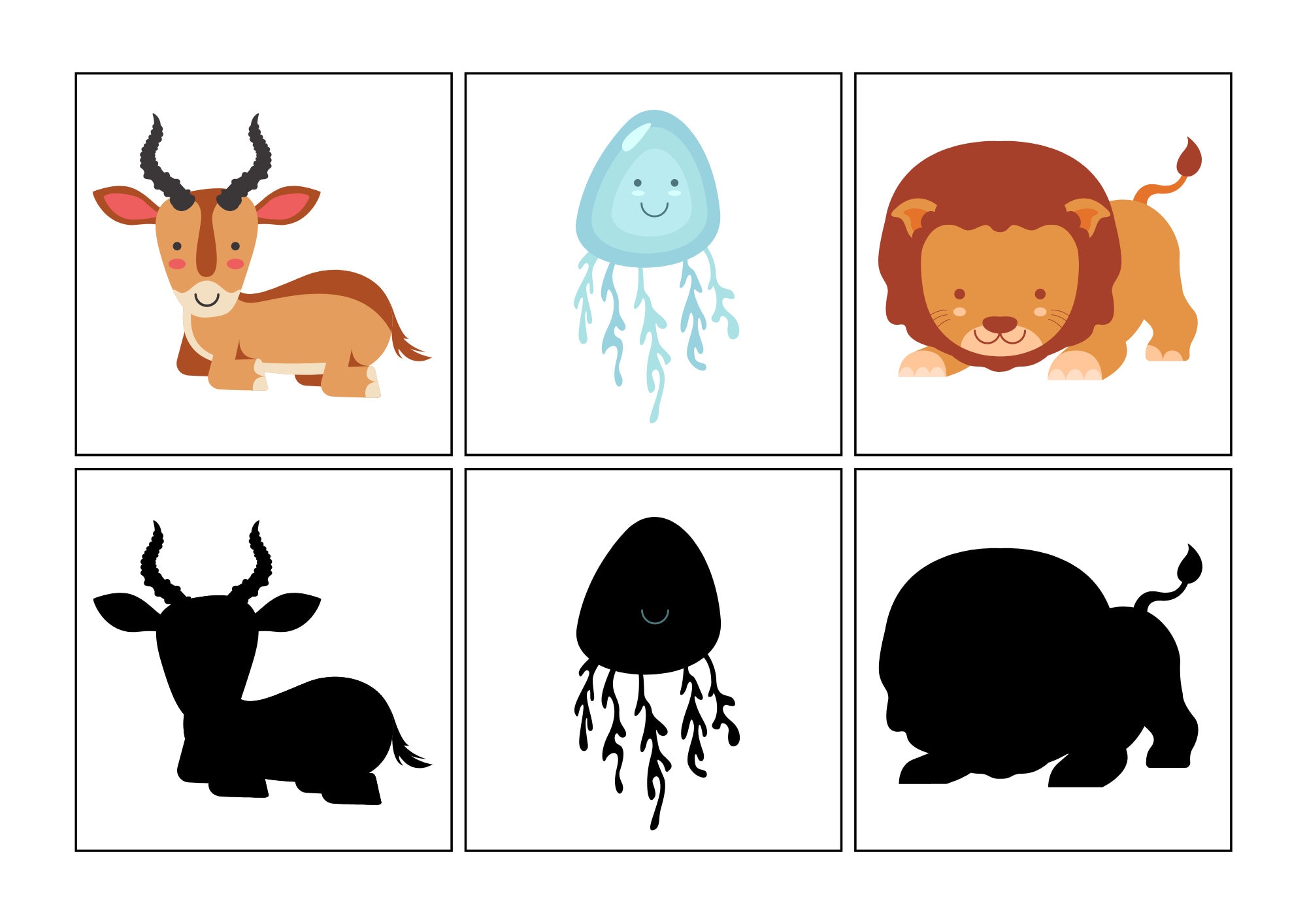 Animal Shadow Matching Game: Printable Learning Activity (digital ...