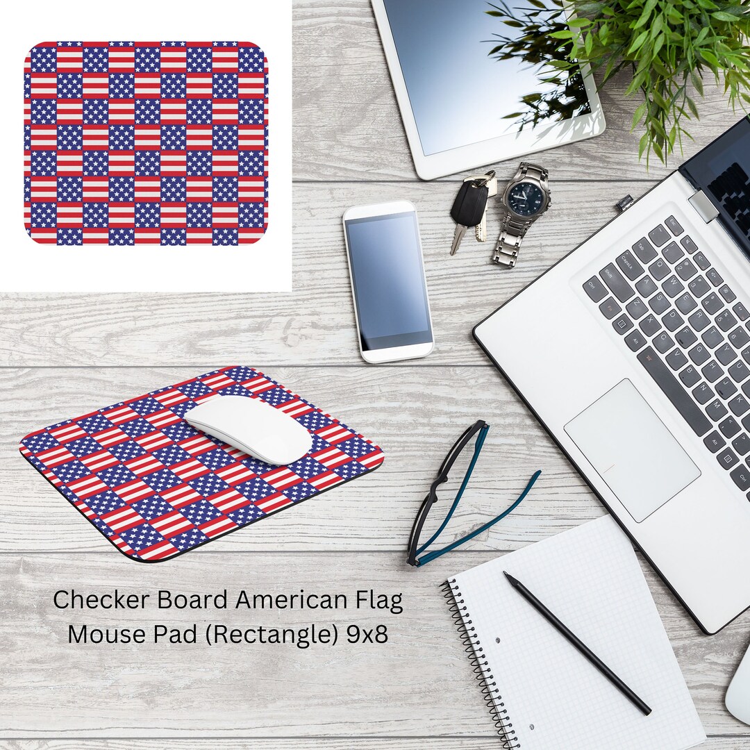 Checker Board American Flag, Mouse Pad, Rectangle, Desk Decor College ...