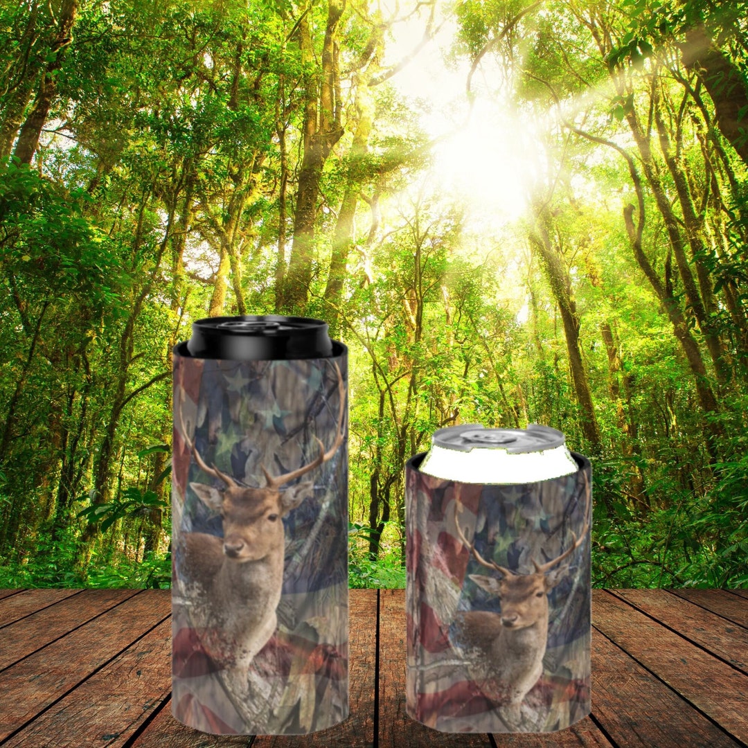 American Flag Deer Hunter Can Cooler and Skinny Can Cooler Hunting ...