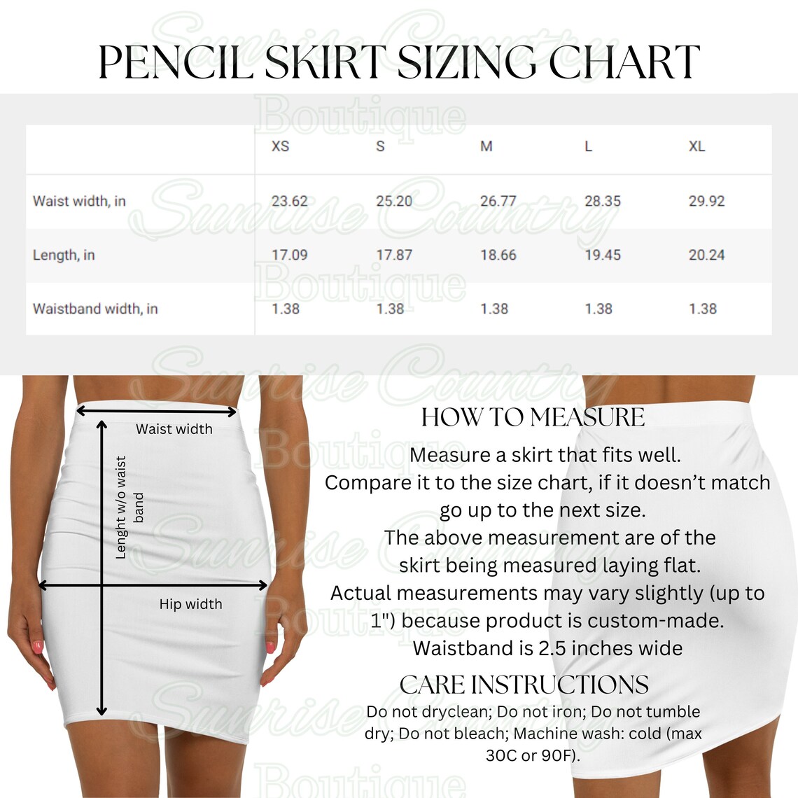 Pencil Skirt Sizing Chart, White Background, AOP Pencil Skirt Sizing ...