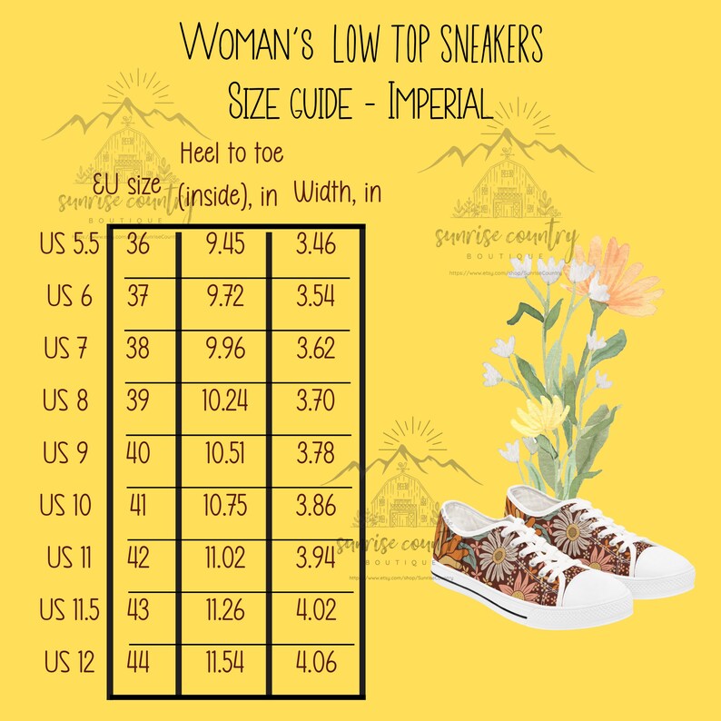 Woman's Sneakers Size Chart 3 Different Charts - Etsy