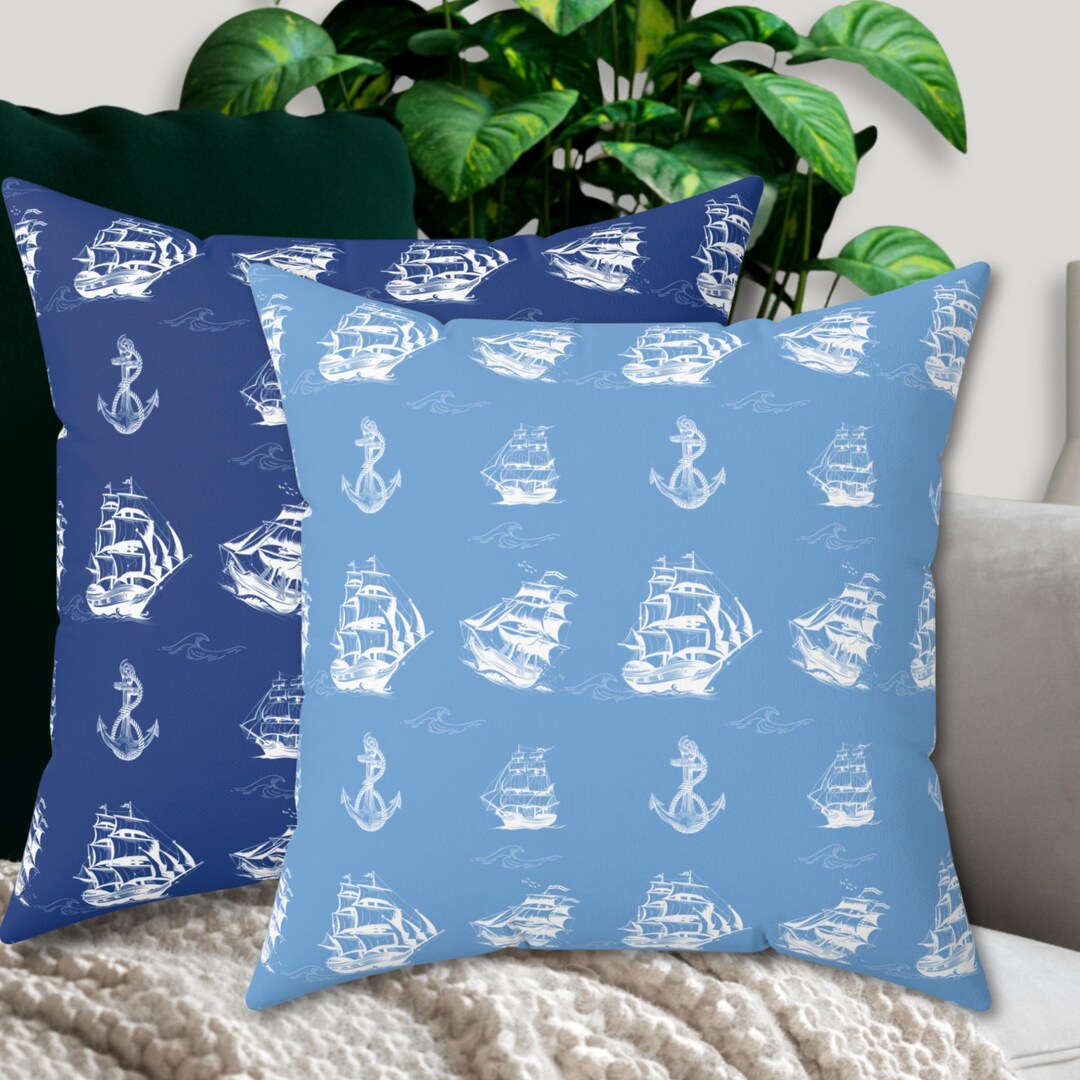 Nautical Vintage Ship Pillow Beach House Decor Boat Accent Pillow Boys ...