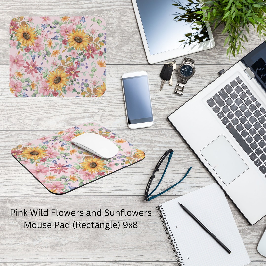 Pink Wild Flowers, Sunflowers, Mouse Pad, Rectangle 9x8, Office ...