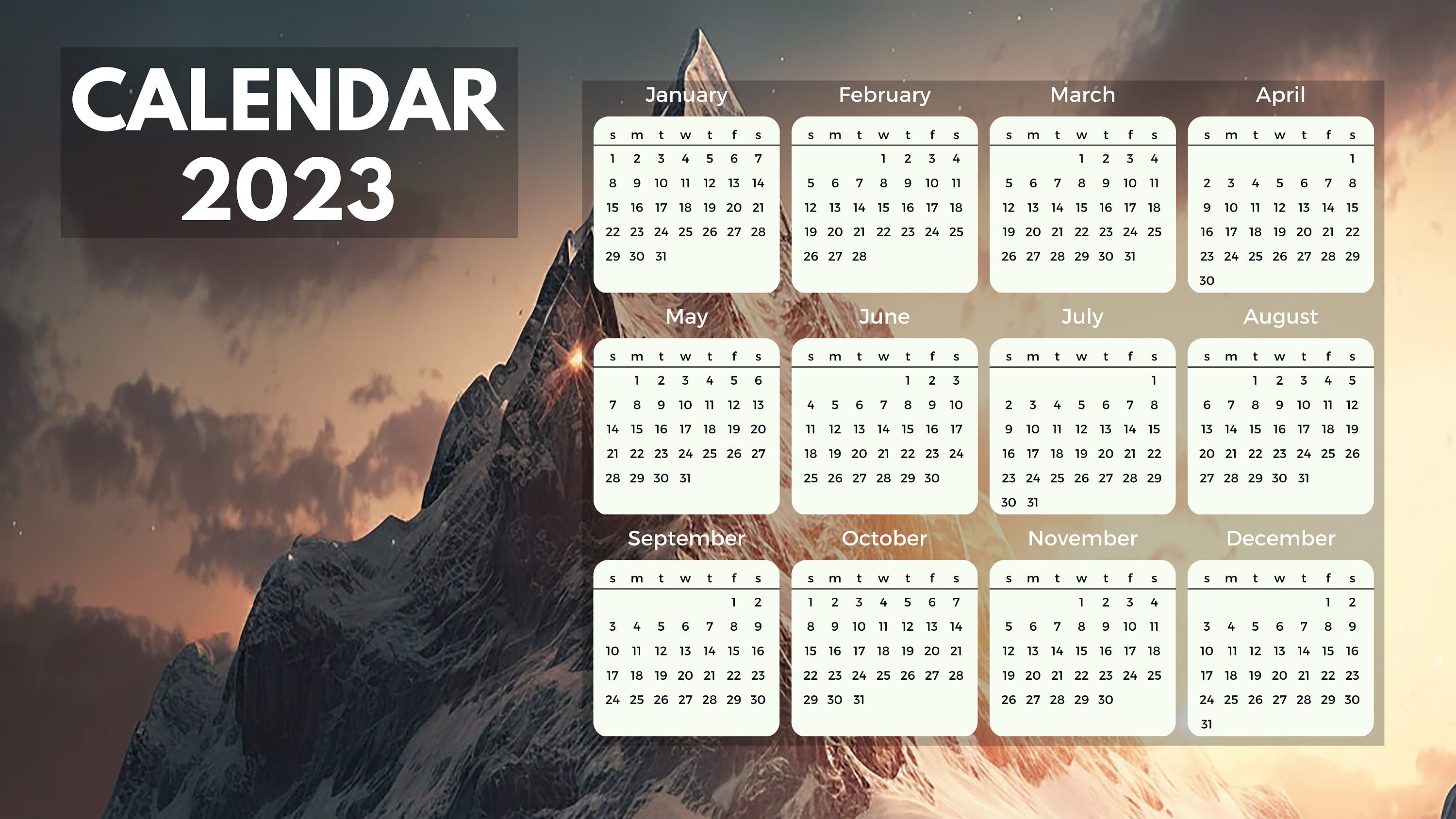 2023 Year at a Glance | Instant Download | Calendar Year at a Glance - Etsy