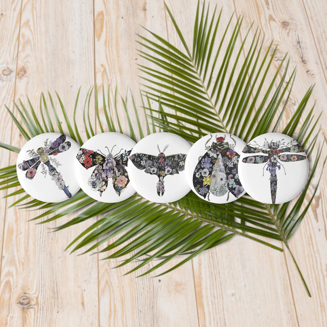 The Sassy Dragonfly & Crew - Set of 5 Button Pins - Etsy