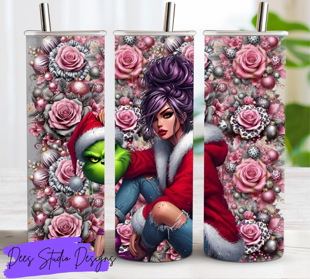 Grinch Girl PNG – Purple Hair With Pink & Grey Rose - 20oz Sublimation ...