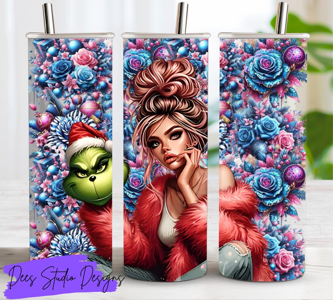 Grinch Girl PNG – Rose Gold Hair With Blue & Pink Rose – 20oz ...