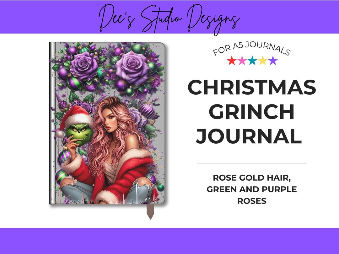 Grinch Girl PNG – Rose Gold Hair With Purple & Green Rose - A5 Journal ...