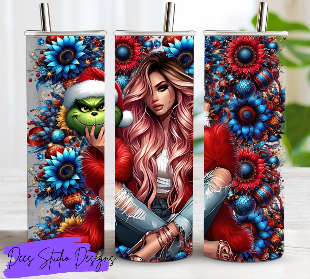 Grinch Girl PNG – Rose Gold Hair, Sunflower Tumbler & Journal (digital ...