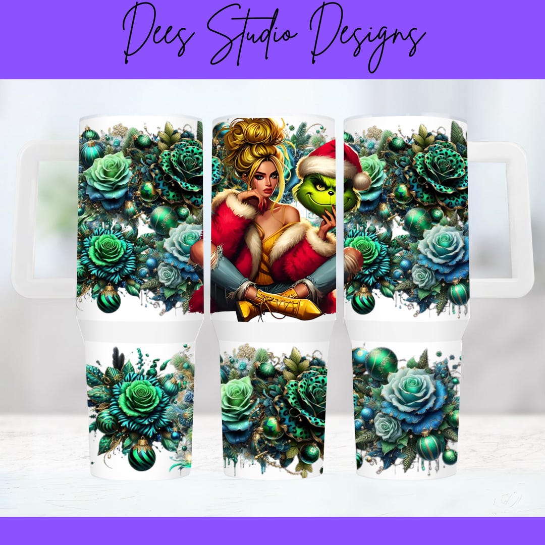 Grinch Girl PNG – Yellow Hair With Blue & Green Rose – 40oz Sublimation ...