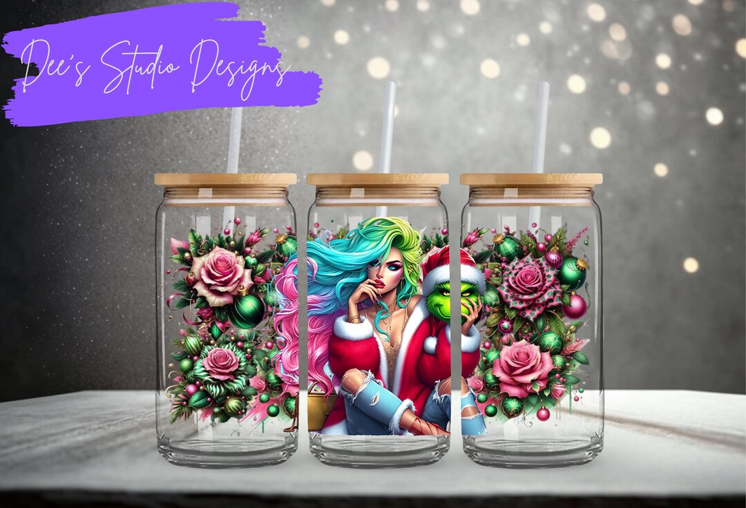 Grinch Girl PNG – Pastel Hair With Green & Pink Rose - 16oz Sublimation ...