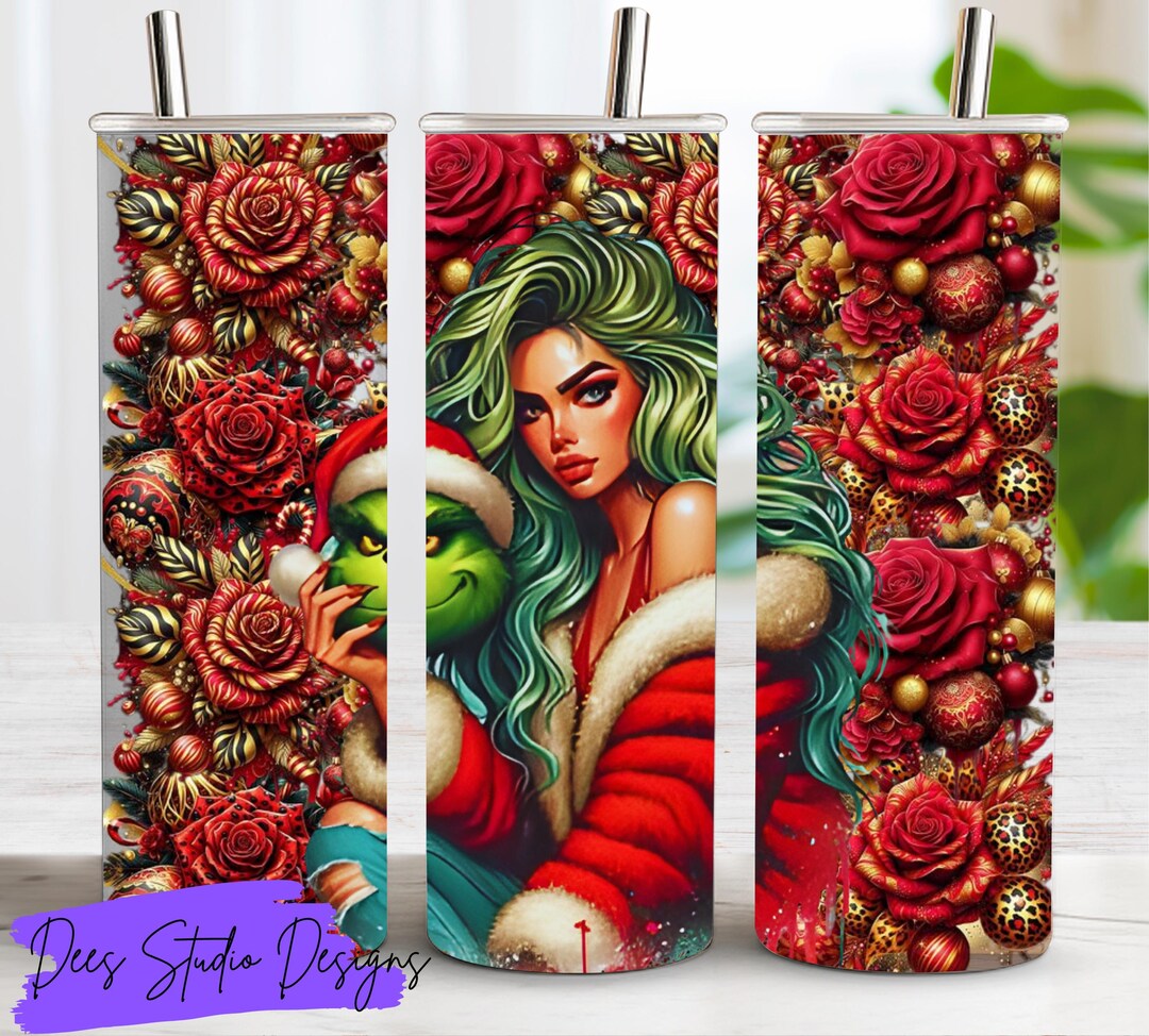 Grinch Girl PNG – Green Hair With Red & Yellow Rose – Bundle (16oz ...