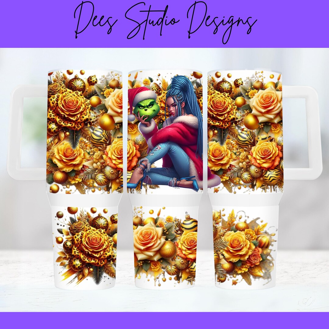Grinch Girl PNG – Blue Hair With Yellow & Orange Rose – 40oz ...