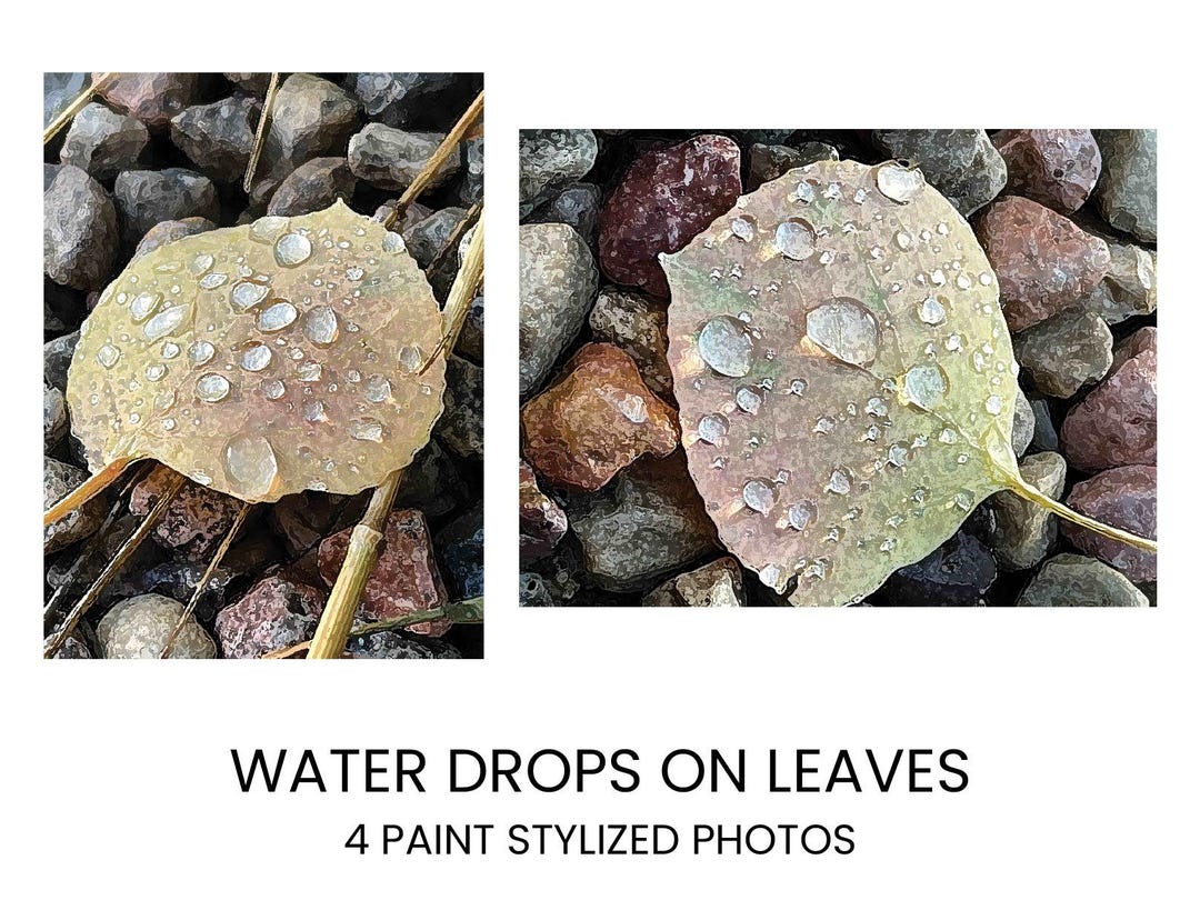 Printable Paint Style Water Drops on Leaves Wall Art - Etsy