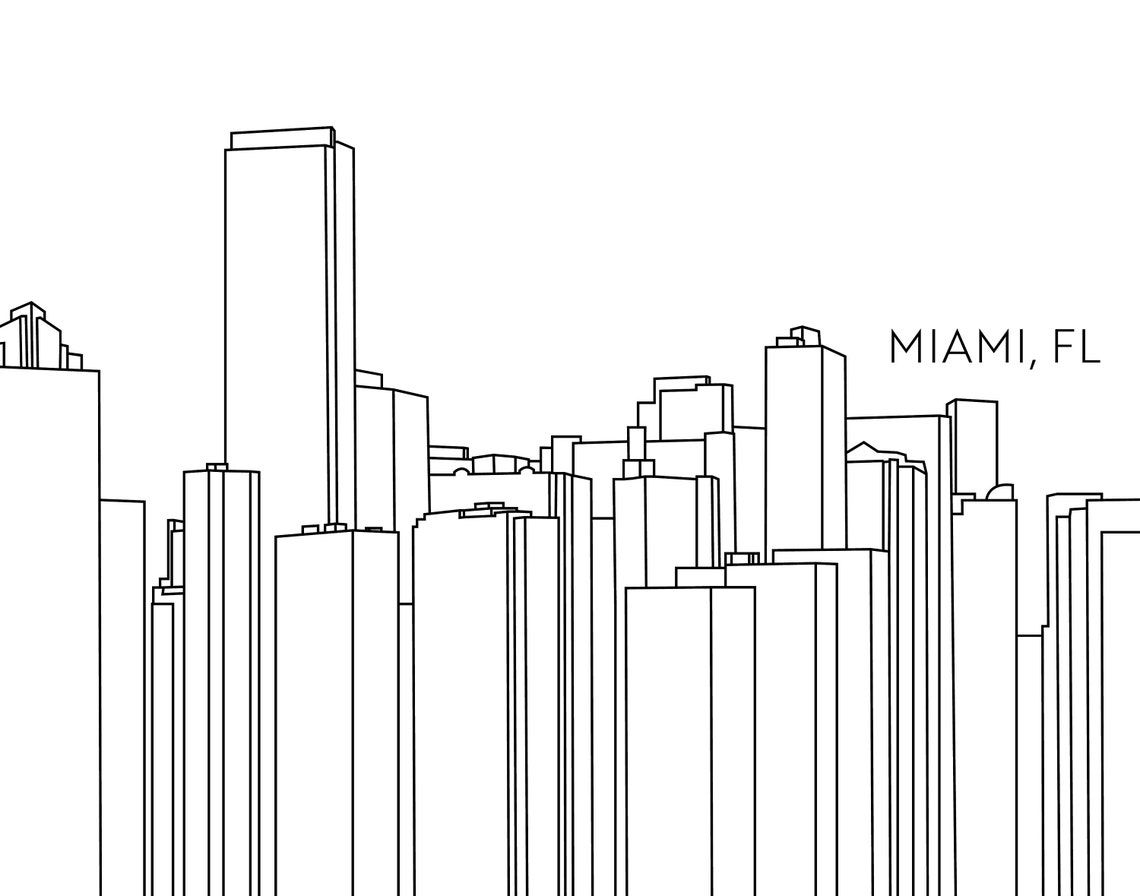 Miami City Skyline Print - Etsy