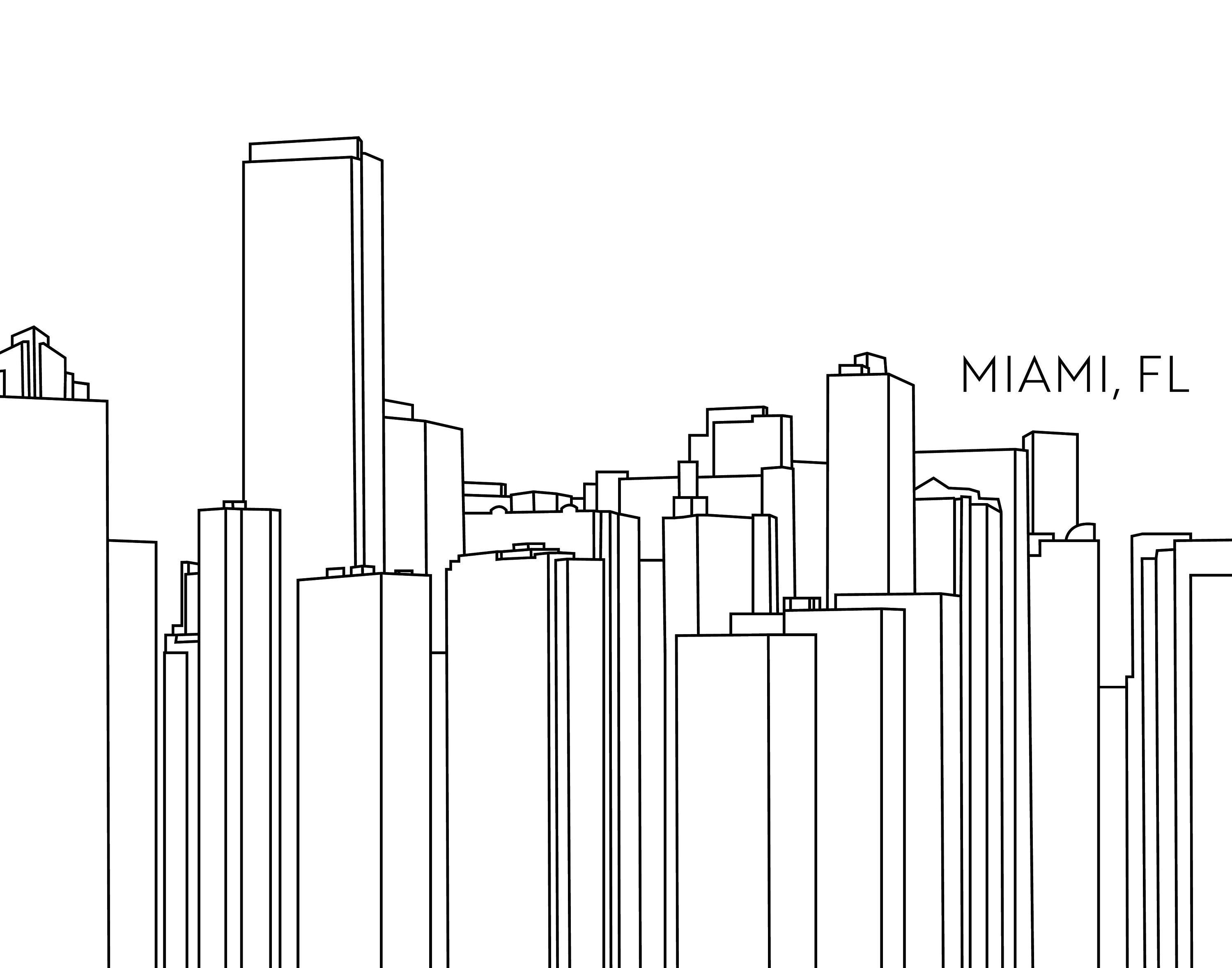Miami City Skyline Print - Etsy