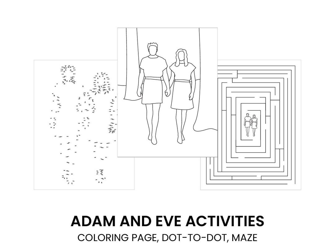 Adam and Eve Activity/craft/art Set | Coloring Page, Dot-to-dot, Maze ...