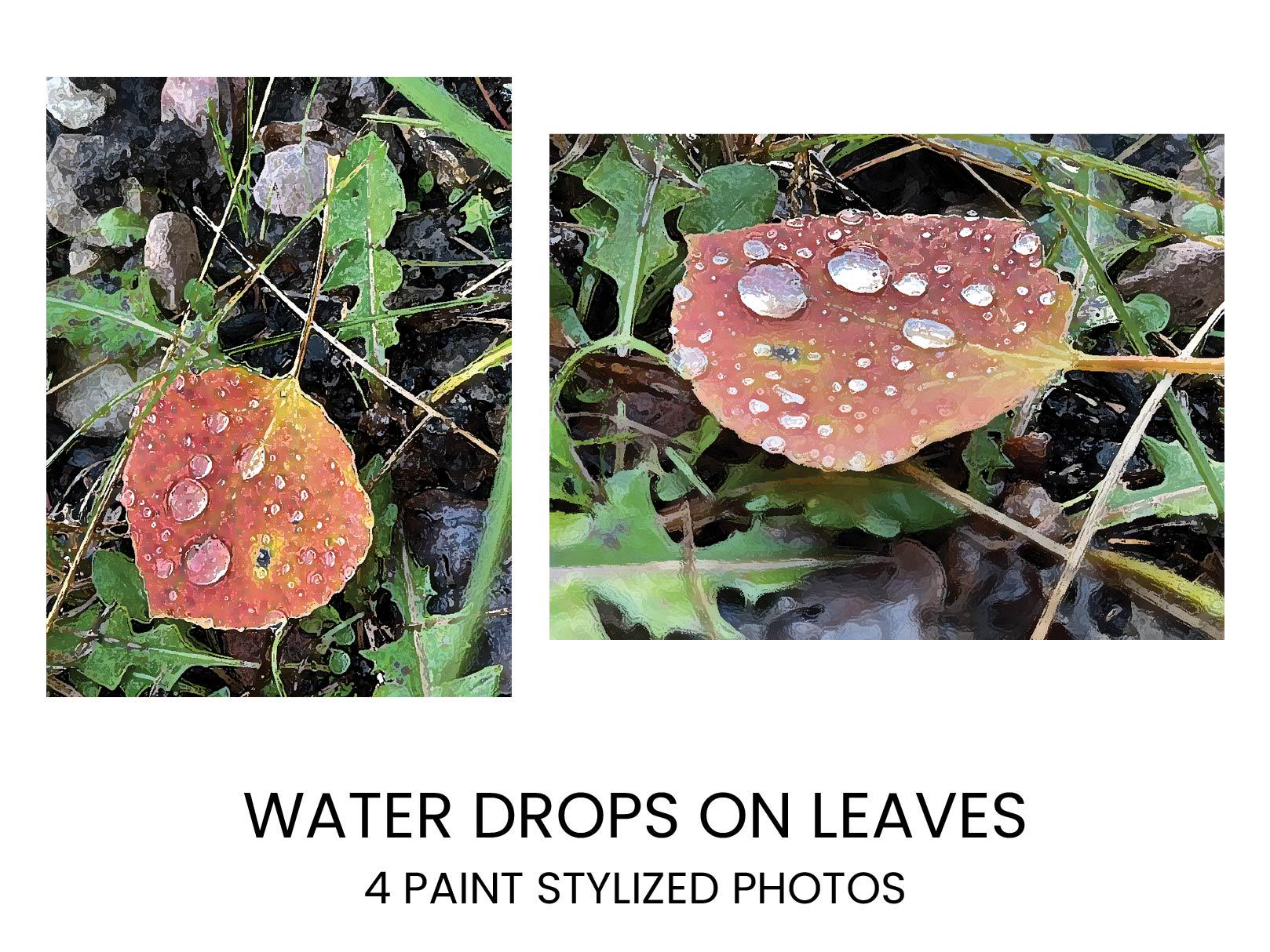 Printable Paint Style Water Drops on Leaves Wall Art - Etsy
