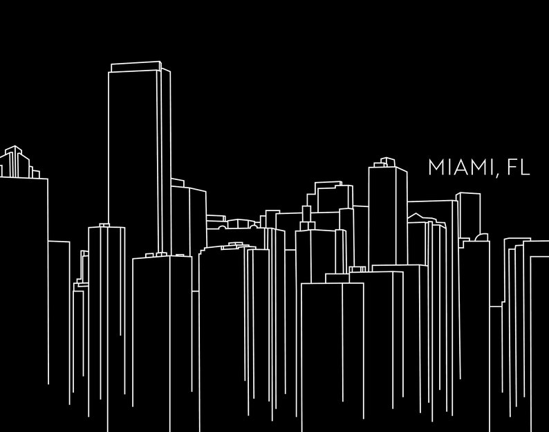 Miami City Skyline Print - Etsy