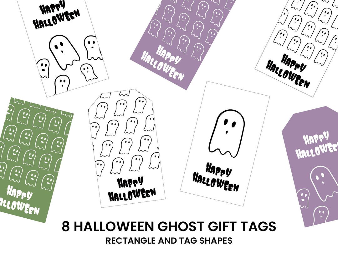 Printable Halloween Ghost Gift Tags: Rectangle & Tag Shapes (digital ...