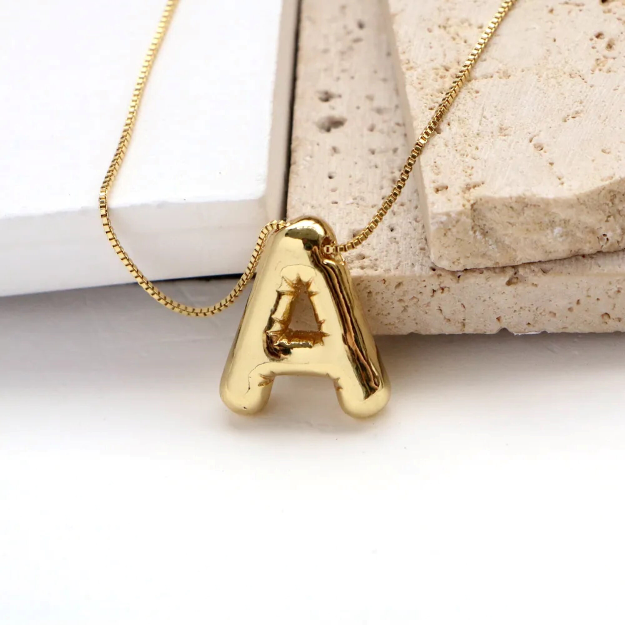 Custom Bubble Letter Necklace Custom Bubble Puff Letter Necklace Gold ...