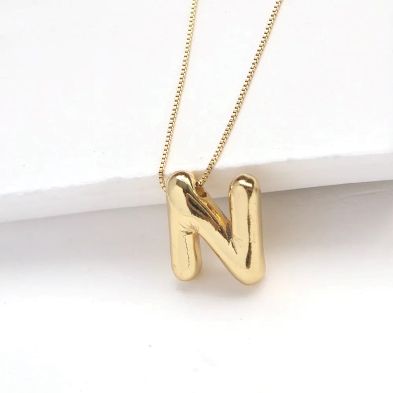 Custom Bubble Letter Necklace Custom Bubble Puff Letter Necklace Gold ...