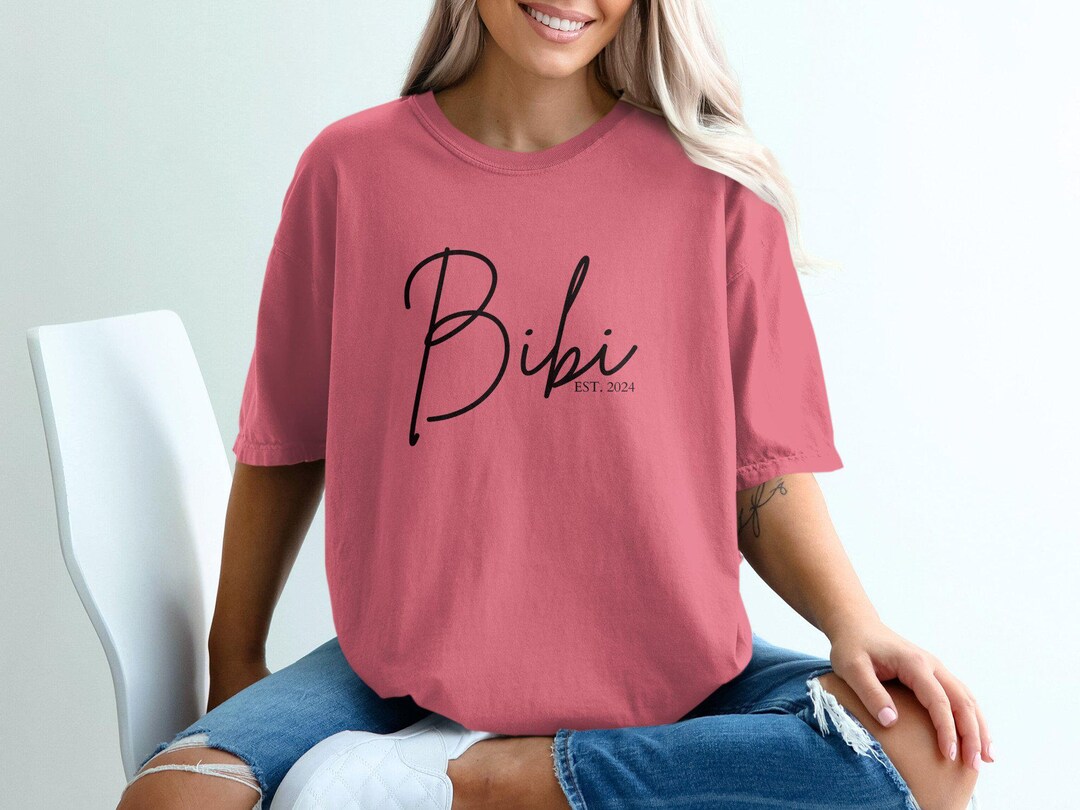 Custom Bibi T-shirt for New Grandma, Established 2024, Casual Graphic ...