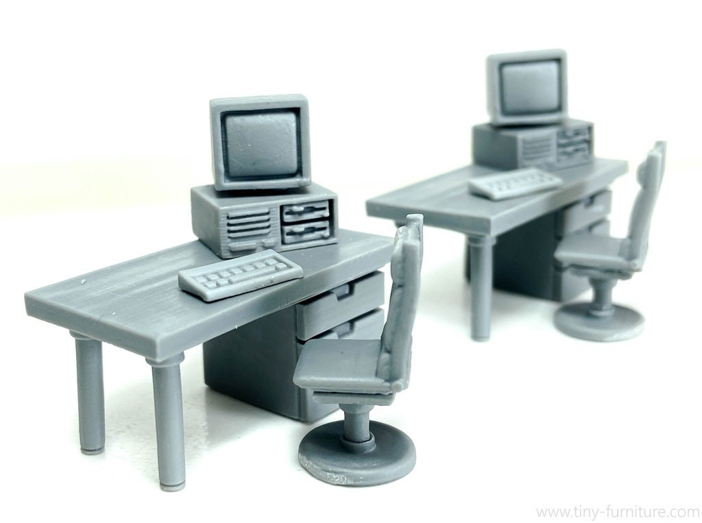 Retro Computer Desk PC Clerks Office Miniature Dollhouse Scatter D&D ...
