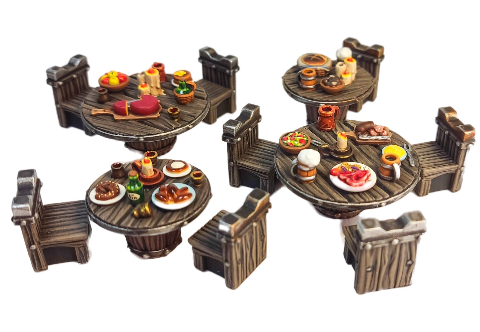 4 Tavern Round Tables Food Chairs Inn Bar Dining Medieval Restaurant ...