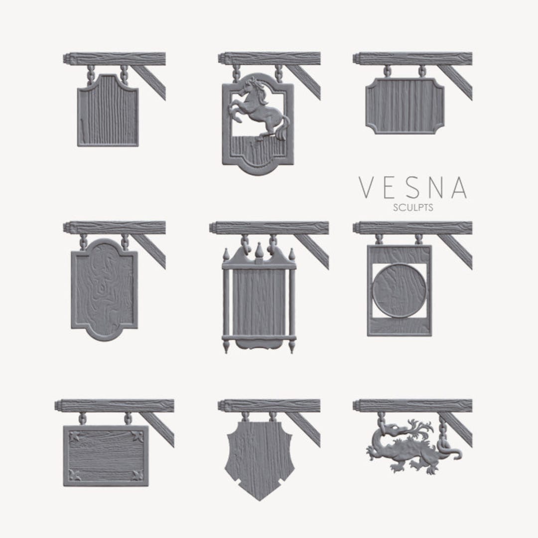 9 Hanging Signs #2 Tavern Inn Market Stall Shop Town Scatter Terrain ...