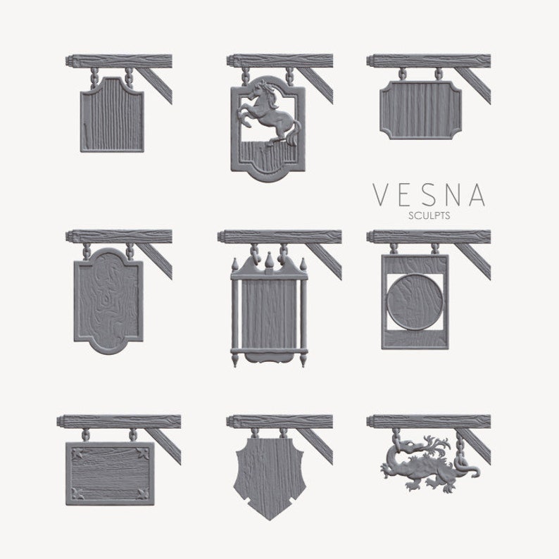 9 Hanging Signs #2 Tavern Inn Market Stall Shop Town Scatter Terrain ...