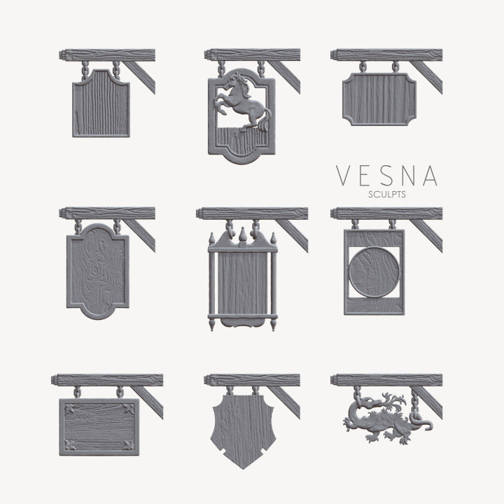 9 Hanging Signs 2 Tavern Inn Market Stall Shop Town Scatter Terrain ...