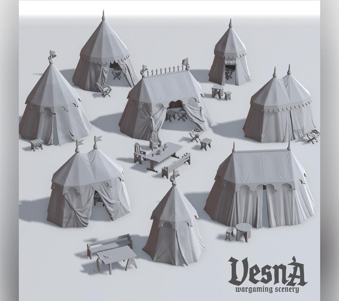 Medieval Camp War Tents Lot Masts Pavillion Scatter Terrain Scenery ...