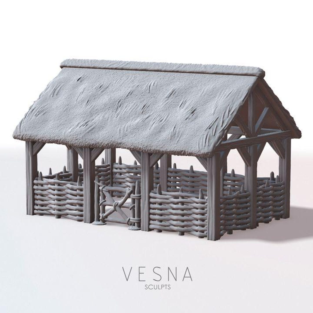 Medieval Barn Animal Storage Stalls Farm Ranch Fenced in Scatter ...