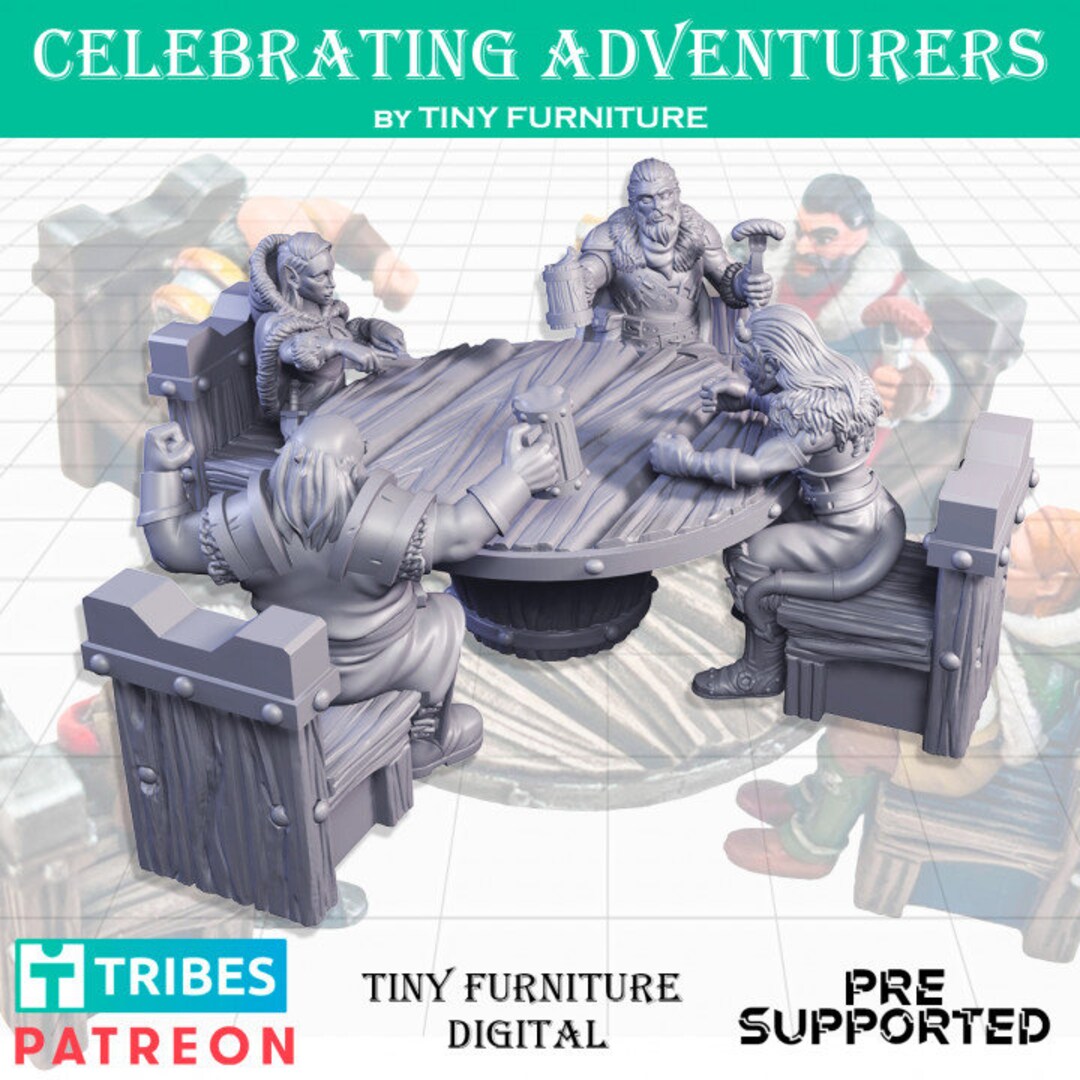 Adventurers Celebrating at a Table Fantasy D&D Scatter Terrain 32mm ...