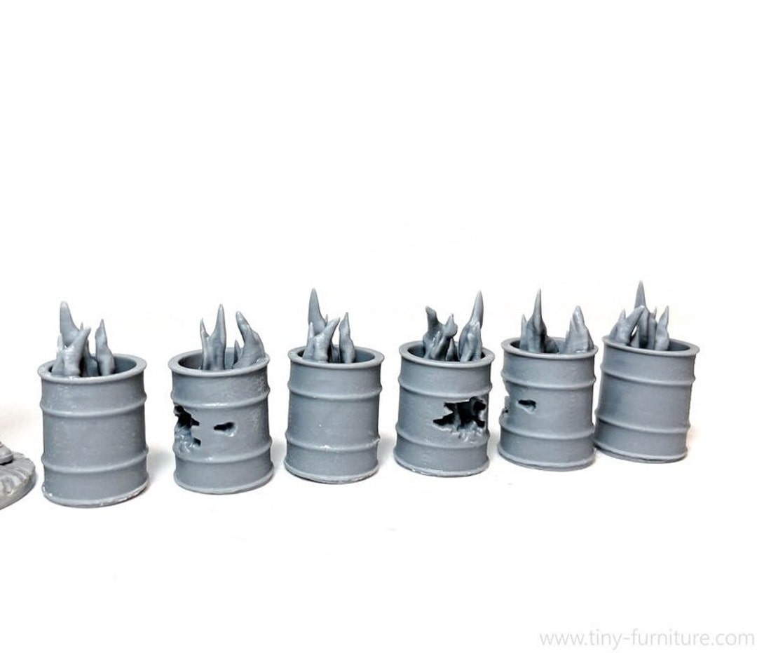 6 | Burnings Burn Barrels Metal Dollhouse Scatter D&D Terrain Resin ...