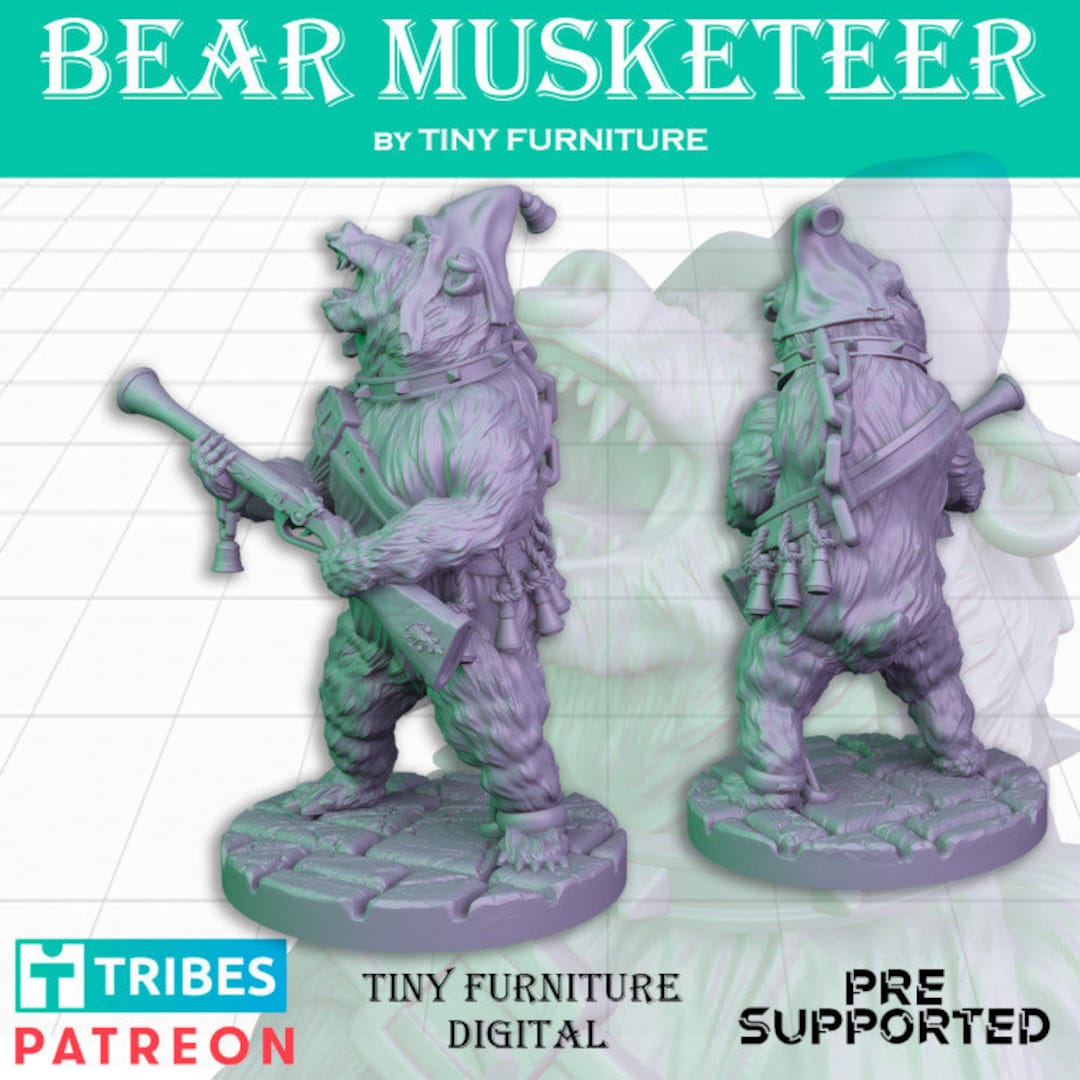 Bear Musketeer Gun Musket Wielding Dnd TTRPG Fantasy Miniature Resin ...