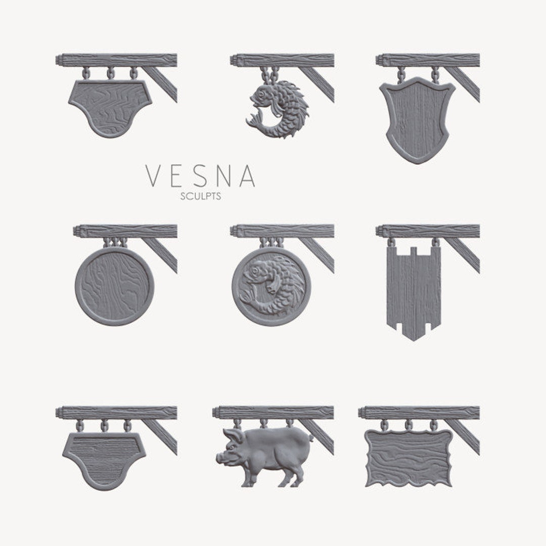 9 Hanging Signs #1 Tavern Inn Market Stall Shop Town Scatter Terrain ...