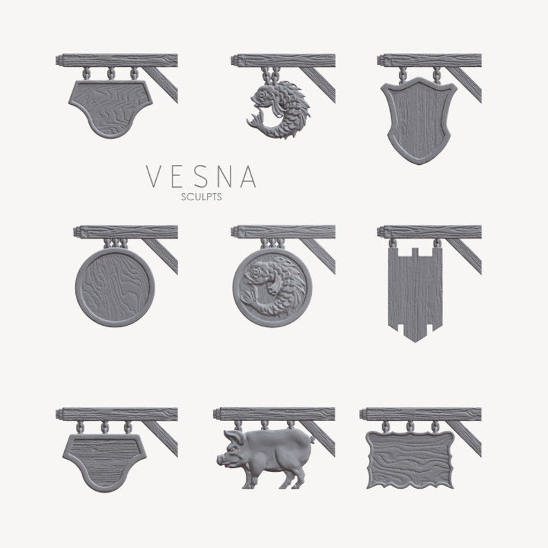 9 Hanging Signs #1 Tavern Inn Market Stall Shop Town Scatter Terrain ...