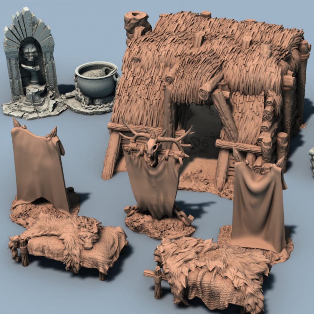 Primitive Viking Camp Dwelling House Beds Idols Scatter Terrain Scenery ...